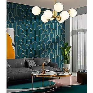 Peel and Stick Wallpaper Green and Gold Geometric Contact Paper Green and Gold Self-Adhesive Wallpaper Removable Modern Stripe Wallpaper for Walls Covering Waterproof Vinyl Rolls 17.3''x118''