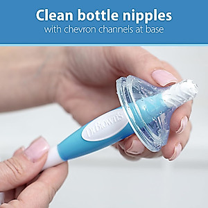 Dr. Brown's Reusable Sponge Baby Bottle Cleaning Brush Set with Suction Cup Stand, Scrubber and Nipple Cleaner, Blue 3-Pack