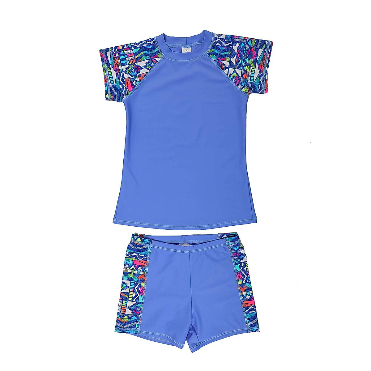 Dayu Boys Girls Swimsuit UPF 50+ UV Two Piece Short Sleeve Swimwear Rash Guard Sets, Purple, 12-14