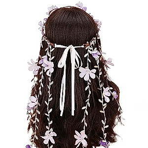 PartyforU Pink Flower Headpiece for Women - Bohemian Floral Crown Woodland Hippie Headband for Women Wedding Bride Bridesmaid Renaissance Party Renfaire