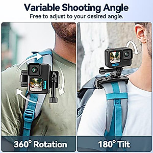 KDD Head & Backpack Strap Mount, 2 in 1 Adjustable Head Strap Mount, with 360° Rotation Camera Shoulder Mount Compatible with GoPro Hero 11/10/9/8/7/6/5, Fusion, Max, DJI OSMO and Most Action Cameras