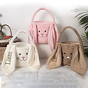 Personalized Bunny Easter Basket, Fur Easter Basket with Name, Plush Easter Bucket, Bunny Face Tote, Kids Custom Easter Treat Bag Best Easter Gift Baskets