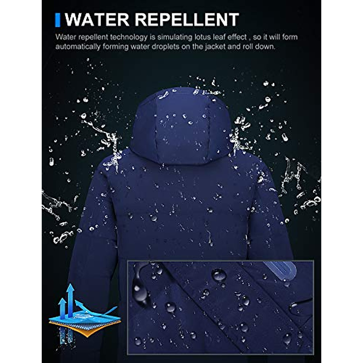 CAMEL Men Puffer Jacket with Hooded Parkas Thicken Padded Jacket Windproof Outdoor for Winter Coat Blue