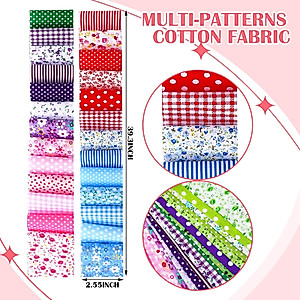 Moukeren 100 Pcs Floral Fabric Quilting Strips Colorful Cotton Fabric Patchwork Fabric Roll up 2.55 Inch Precut Plain Weave Fabric for DIY Craft Sewing(Stripe)