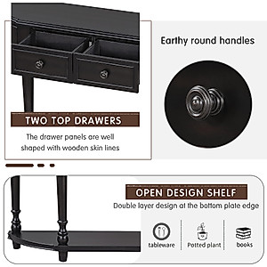 Royard Oaktree 52" Curved Console Table Retro Wood Entryway Table with 2 Drawers and Storage Shelf Accent Sofa Table for Living Room Foyer Entryway Hallway, Espresso