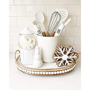 Lavender Inspired Rustic Farmhouse Wooden Beaded Serving Tray with Handles for Coffee Bar, Kitchen . Farmhouse Style Distressed Wooden Tray for Home Bathroom & Kitchen Table Decor, Two Sizes.(M)