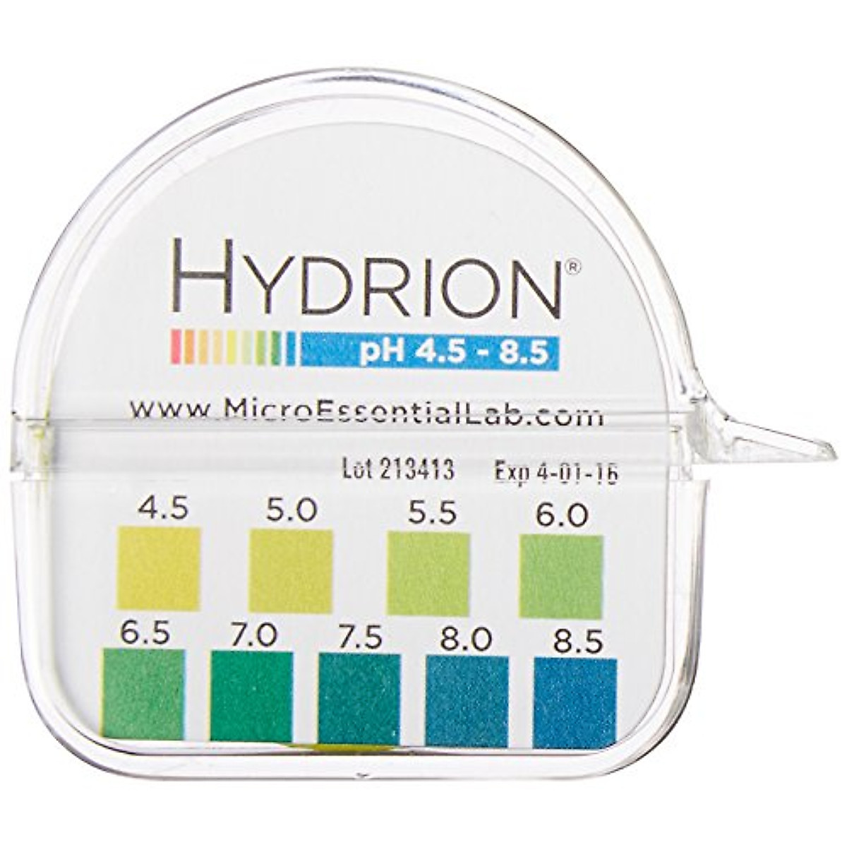 Micro Essential Lab 2210 Plastic Hydrion Vivid Short Range pH Test Paper Dispenser, 4.5 - 8.5 pH, Single Roll