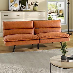 IULULU Futon Sofa Bed Modern Convertible Armless Sleeper Couch Daybed for Studio, Apartment, Office, Small Space, Compact Living Room, Chestnut