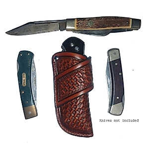 Custom Nocona Weave God Bless Texas Side Draw Knife Sheath left side