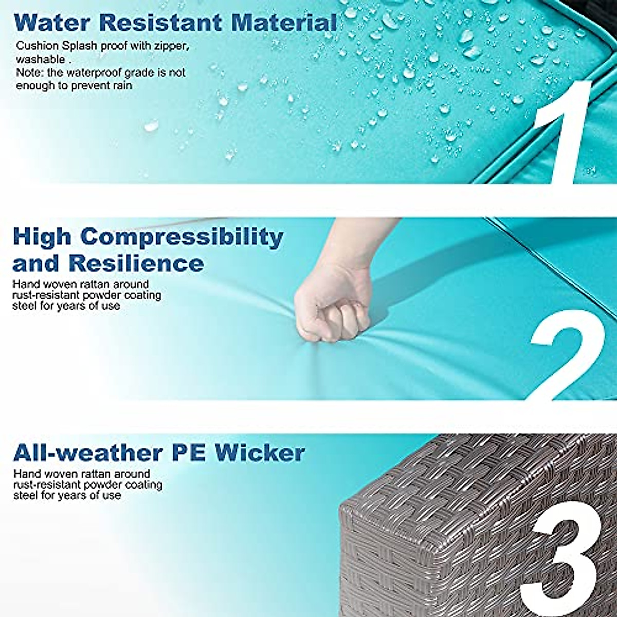 Walsunny 7 Pieces Patio Outdoor Brown Rattan Furniture Conversation Sets, All Weather Sectional Sofa Manual Weaving Wicker with Washable Couch Cushion & Tea Table (Blue)