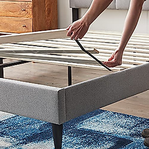LUCID Queen Bed Frame with Diamond Tufted Upholstered Headboard – Queen Size Platform Bed Frame – Removeable Wood Slats – No Box Spring Needed – Easy Assembly – Stone