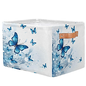 Gumuslen Spring Blue Butterfly Storage Basket Organizer Bin with Handles for Clothes Storage, Gift Bakets, Toy Box, Book Basket for Office Home Rooms Laundry Playroom Dorm
