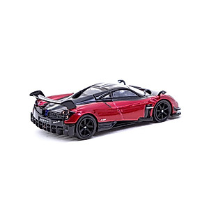 Pagani Huayra BC Rosso Dubai Red Metallic and Black with Silver Stripes Global64 Series 1/64 Diecast Model Car by Tarmac Works T64G-TL014-RE