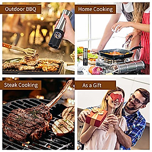 AicLuze Electric Salt and Pepper Grinder Set of 2 -USB Rechargeable Stainless Automatic Grinder with Charging Base, Adjustable Coarseness Electric Pepper Mill with Light, Bottom Cap, One-Hand Operated