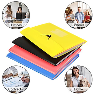 4 Pack 7-Pocket Expanding File, Plastic Expandable File Folder with Pockets, A4/Letter Size Accordion Organizer Folder, for School and Office Supplies - Black&Blue&Pink&Yellow