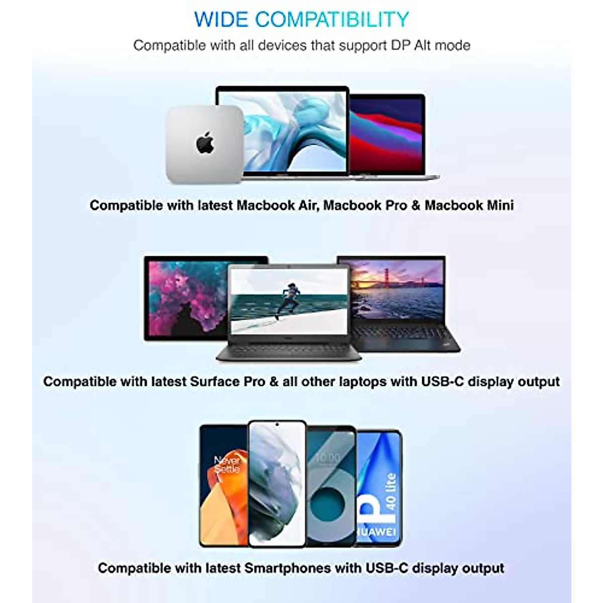 BlueRigger Premium USB C to HDMI Cable (10ft, 4K 60Hz, Braided, USB Type C) – Thunderbolt 3 Compatible with MacBook Pro/Air, iMac, Chromebook Pixel, Samsung Galaxy/Note, Dell, Surface Book