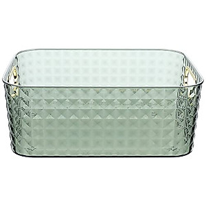 LIOOBO Plastic Storage Bin Tote: Clear Organizer Baskets Organizing Container Fridge Storage Bin Stackable Sundries Decorative Shelf Basket for Office Entryway Closet Cabinet Green