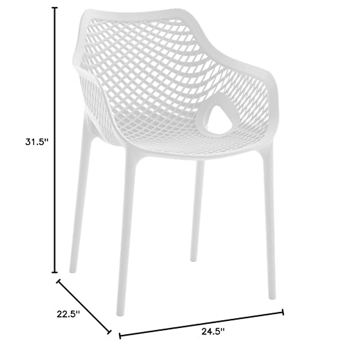 Meridian Furniture 329White Modern | Contemporary Patio Dining Chair with Polypropylene Plastic, Weather Resisting for Indoor or Outdoor Use, Set of 4, 22.5" W x 24.5" D x 31.5" H, White