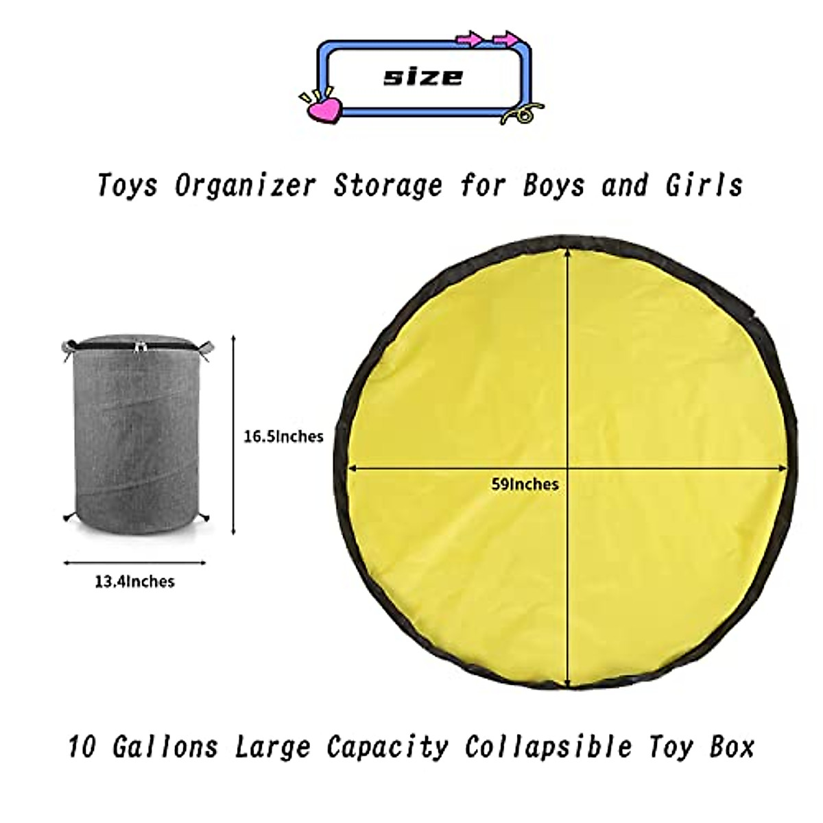 Gifmore Toy Storage Organizers and Play Mat for Kids, Toy Storage Bins for Building Bricks & Blocks, Foldable Canvas Toys Bag for Boys and Girls