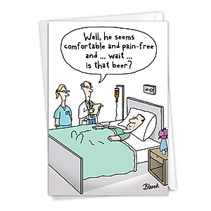 NobleWorks - Funny Get Well Soon Card with Envelope - Cartoon Humor, Feel Better Greeting - Beer Drip C7268GWG