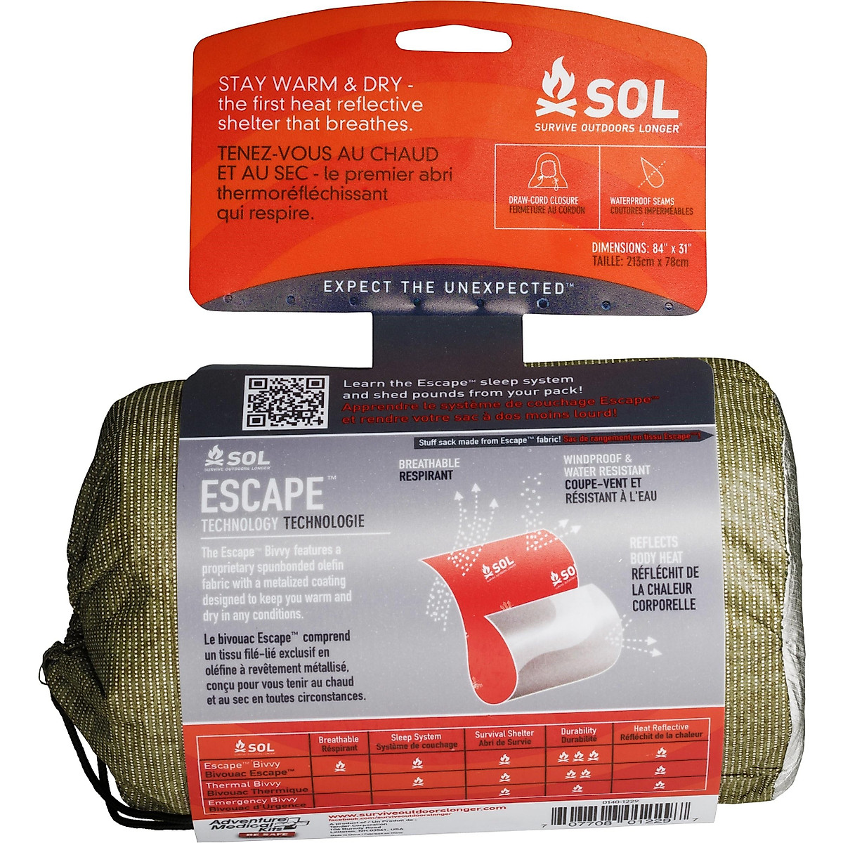 S.O.L. Survive Outdoors Longer SOL Escape Bivvy with Hood - Green - 42gsm