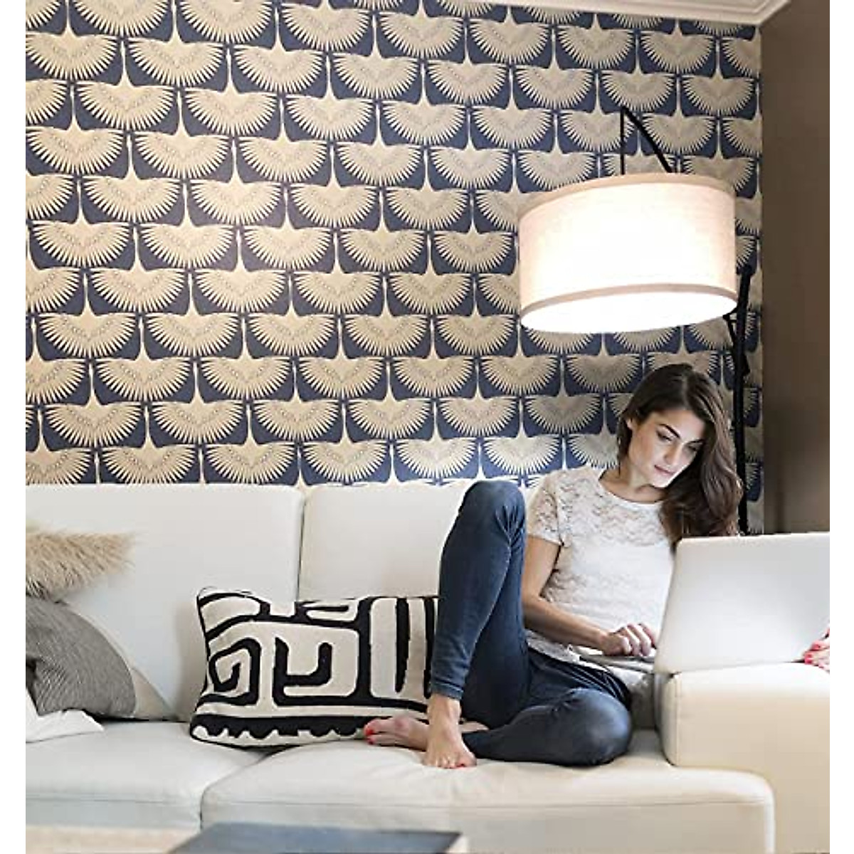 MOENMOAI Denim Blue Wallpaper Removable Self Adhesive Peel and Stick Wallpaper Contact Paper Waterproof Wallpaper for Cabinet Shelf Liner Wall Countertop Furniture Shelf Paper 17.71" x 196" DIY Decor