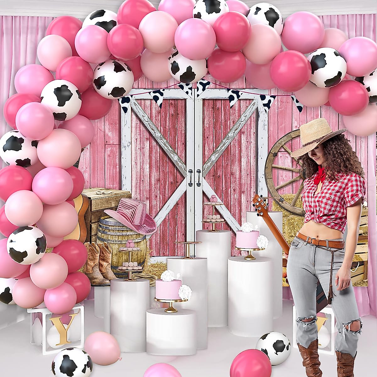 Partydream Cowgirl Party Decorations Western Cowgirl Party Supplies Includes 50pcs Cowgirl Balloons and 1Pcs Western Banner for Cowgirl Birthday Party Decorations Western Party Supplies