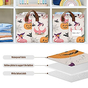 DIGTIA Halloween Flamingo Pumpkin Storage Bins Witch Spider Bat Collapsible Storage Basket with Handles Storage Box Organizer for Clothes Shelves Closet Cabinet Home Office, 1PC