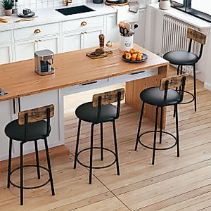 IRONCK Bar Stools Set of 2, Wider Base PU Upholstered Swivel Barstools for Kitchen Island, Thick Cushion Stools with Footrest for Dining Room Kitchen Counter Bar, Rustic Brown and Black