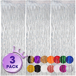 Voircoloria 3 Pack 3.3x8.2 Feet Laser Silver Foil Fringe Backdrop Curtains, Tinsel Streamers Birthday Party Decorations, Fringe Backdrop for Graduation, Baby Shower, Gender Reveal, Disco Party