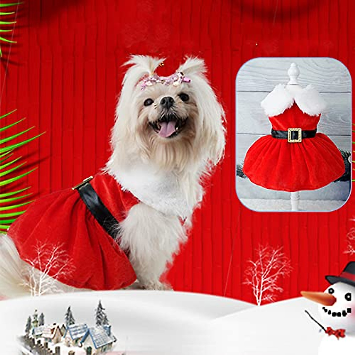 ANIAC Small Dog Christmas Dress Cat Xmas Outfits Red Santa Puppy Skirt Holiday Theme Girls Dog Clothes Pet Christmas Apparel (A, Small)