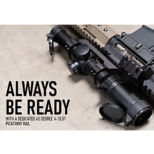 Monstrum Alpha Series 1-4x24 FFP Rifle Scope | Flat Dark Earth | Monstrum Scope Mount with 45 Degree Offset Picatinny Rail Mount | Bundle