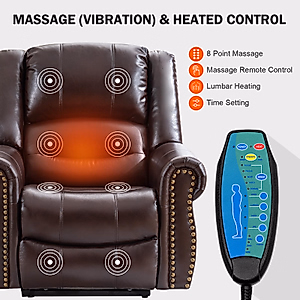 CDCASA Dual Motor Lay Flat Lift Chairs Recliners for Elderly with Massage and Heat, Breathable Leather Infinite Position Large Sleeping Electric Power Lift Chair Recliner for Seniors, Brown