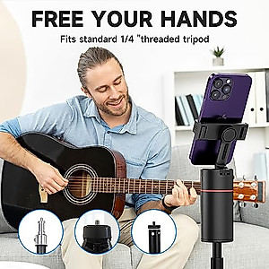 Auto Face Tracking Tripod - 360° Rotation Auto Tracking Phone Holder, No App, Phone Camera Mount with Remote and Gesture Control, Rechargeable Smart Shooting Holder for Video Recording (No Light)