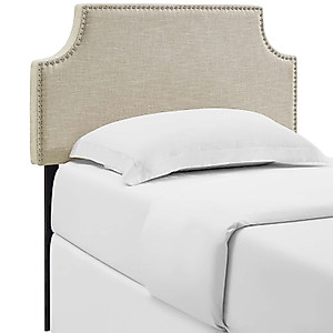 Modway MOD-5390 Laura Linen Fabric Upholstered Twin Size Headboard with Nailhead Trim in Beige
