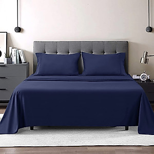 IR Imperial Rooms Full Size Sheet Sets - 4 Piece Luxury Hotel Bedding Sheets & Pillowcases Soft Brushed Microfiber Cooling Bed Sheets Set Deep Pocket up to 16 inch Shrinkage and Fade Resistant (Navy)