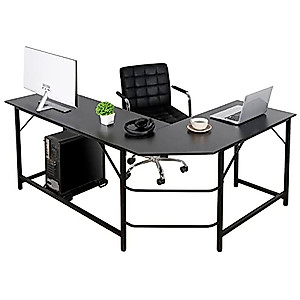 LEMY 66 Inch x 47 Inch Large L-Shape Corner Table Computer Workstation Bevel Edge Angle Design PC Laptop Table w/CPU Stand for Home Office - Black