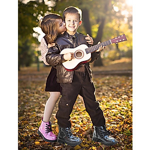 DADAWEN Boys Girls Glitter Ankle Boots Kids Lace Up Waterproof Combat Shoes With Side Zipper for Toddler/Little Kid/Big Kid Black/Glitter US Size 2 M Little Kid