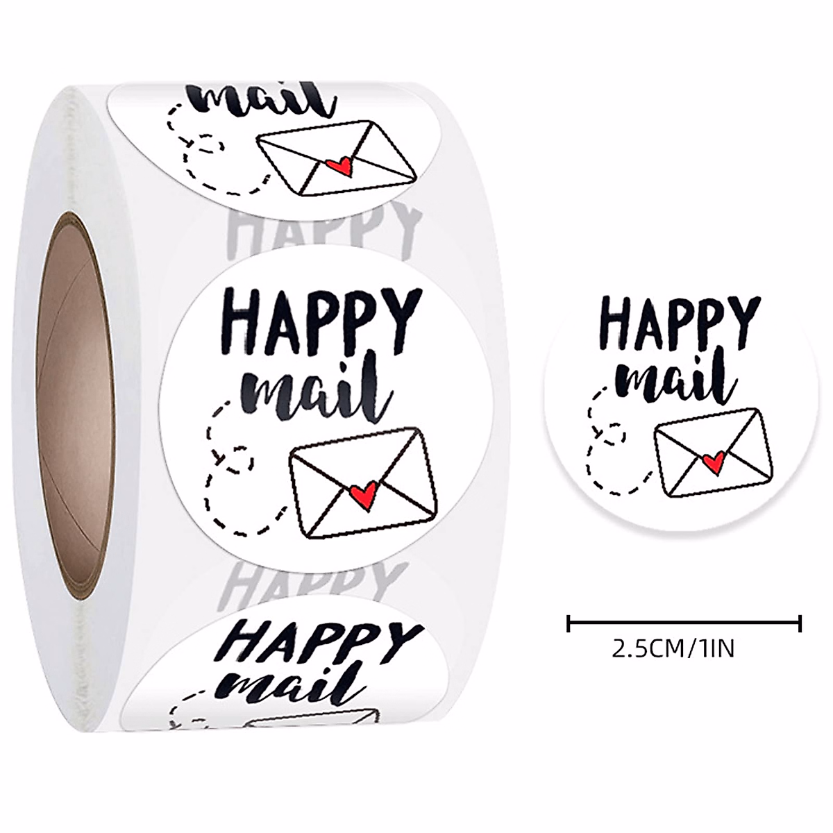 Happy Mail Labels 1 Inch Round 500 Stickers Envelop Seals for Small Business Shipping Packaging Sticker