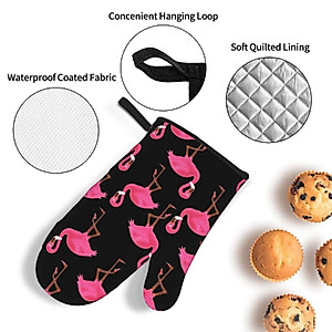 YILEQUAN Lovely Pink Flamingos Print Oven Mitts and Pot Holders Sets,Kitchen Oven Glove High Heat Resistant 500 Degree Oven Mitts and Potholder,Surface Safe for Baking, Cooking, BBQ,Pack of 4