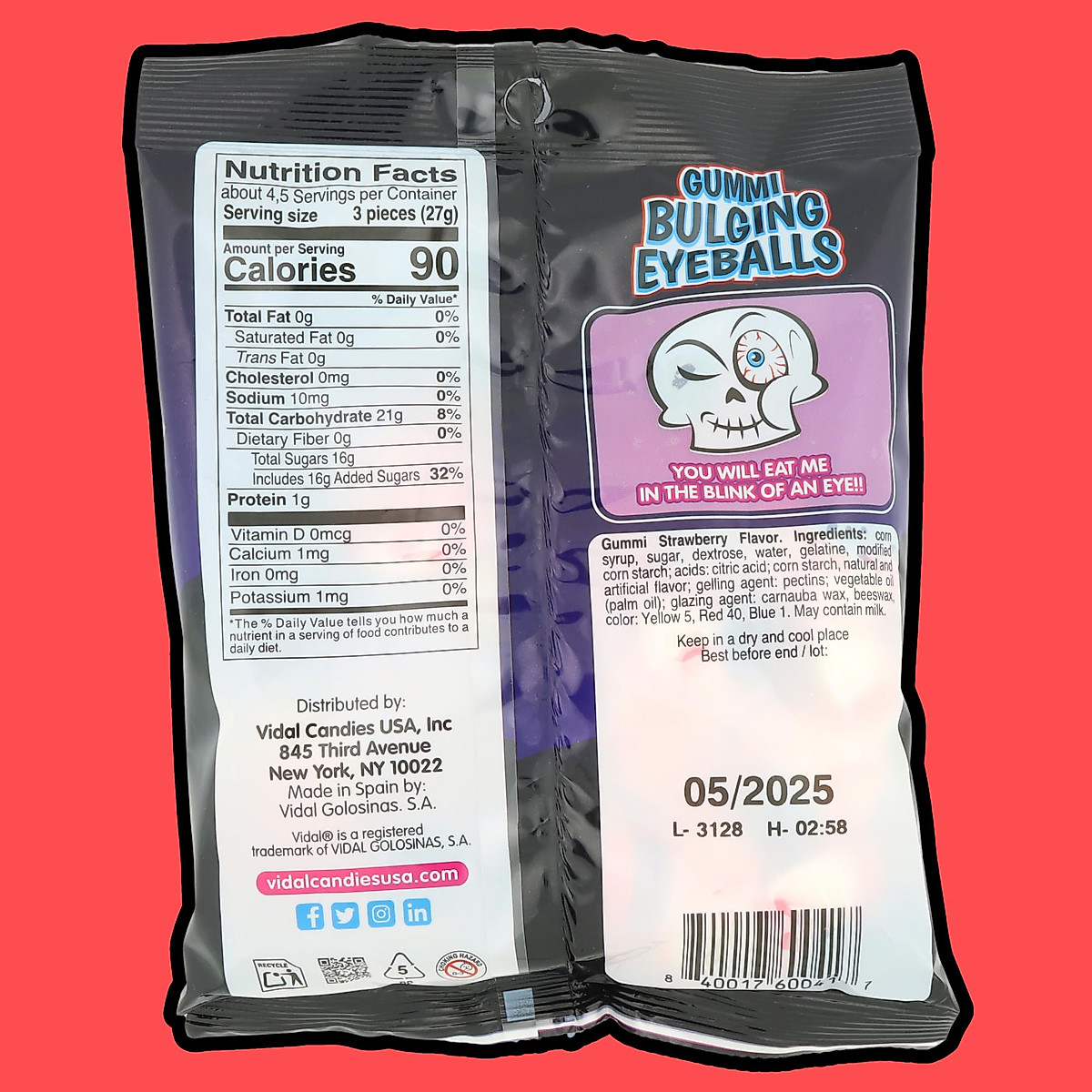 Sweetzo Halloween Gummy Eyeballs, Trick or Treat Candy and Creepy Party Bag Fillers, Swirl Sticker Included - 4.5 Ounces (Pack of 2)