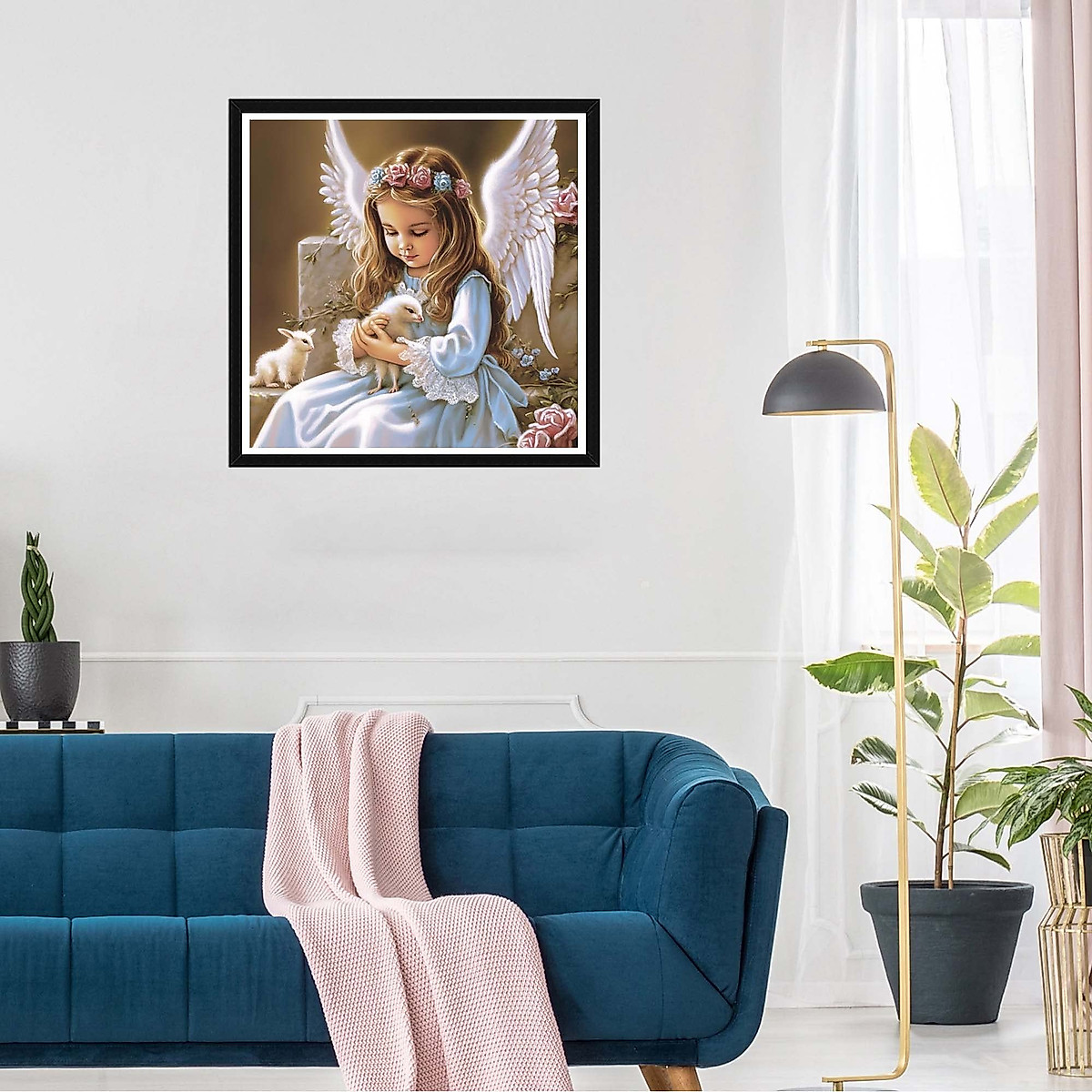 SKRYUIE 5D Angel Diamond Painting Kits - DIY Diamond Art Kits for Adults Girl, Full Round Drill - Crystal Cross Stitch - Adults Craft for Wall & Office Decor - 14x14inch