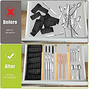 ND NEU DESIGN NeuDesign Bamboo Drawer Dividers - Adjustable and Expandable Organizers for Kitchen, Dresser, Bedroom, Bathroom, Office - Fits Large Drawers 17" to 22" - Pack of 4, Natural