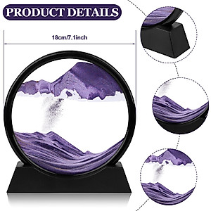 Moving Sand Art Flowing Sand Painting 3D Natural Landscape Dynamic Sand Painting,Round Glass Sea Sand Painting Artistic Sandscape for Home Ornament Desktop Art Bookshelves Decoration(Purple,7 Inches)