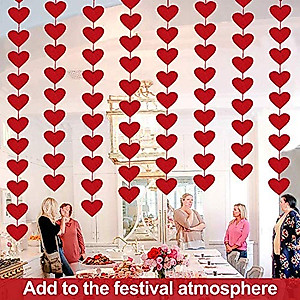 100 Hearts Felt Garland Valentines Day Red Heart Hanging String Garland 4Pack (Each 10ft) Valentines Day Decorations Wedding Anniversary Festival Birthday Home Windows Background Party Supplies