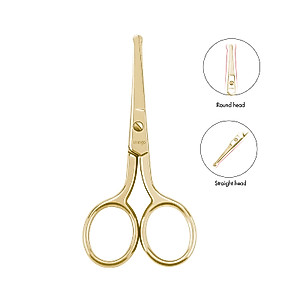LIVINGO Professional Nose Hair Scissors, Multi-purpose Stainless Steel Rounded Tip Straight Blade, Facial Hair Beard Eyebrows Ear Trimming Beauty Grooming Tool for Men & Women, 3.5” Gold