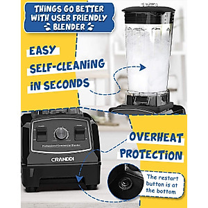 CRANDDI Professional Blender,1500 Watt Commercial Blenders for Kitchen with 70oz BPA-Free Pitcher and Self-Cleaning, Countertop Blenders for Shakes and Smoothies, Build-in Pulse, YL-010-B