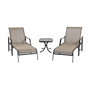 Patio Festival 3-Piece Sling Outdoor Chaise Lounge in Gray