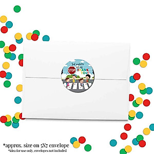 Stop to Say Thanks Traffic Themed School Crossing Guard Appreciation Thank You Sticker Labels, 40 2" Party Circle Stickers by AmandaCreation, Great for Envelope Seals & Gift Bags