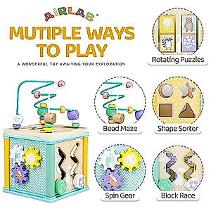 Wooden Activity Cube Montessori Toys for 18M+ Toddlers 1-3 Learning Toys for 1 + Year Old Boys Girls Baby Sensory Interactive Toys Birthday Gift